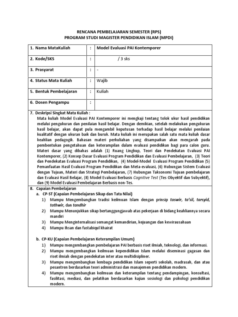 RPS Evaluasi Kontemporer | PDF | Karier & Perkembangan