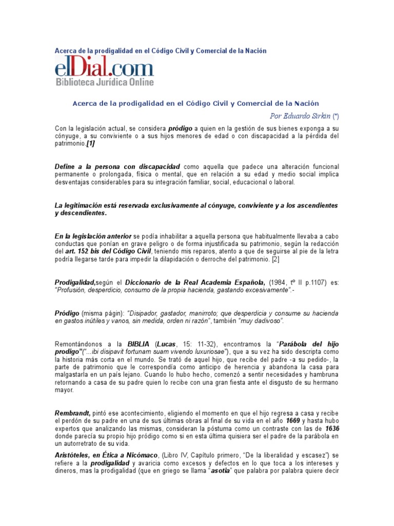 Acerca de La Prodigalidad en El Código Civil y Comercial de La Nación ...