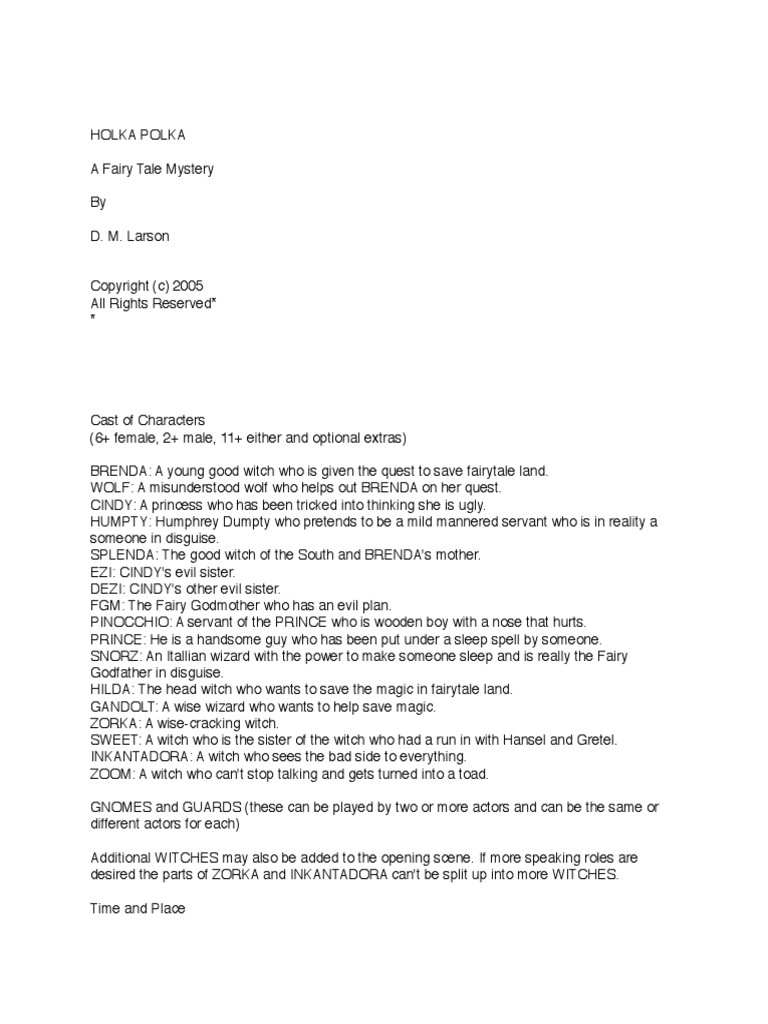 Holka Polka Script | PDF | Witches (Discworld) | Fairy Tales