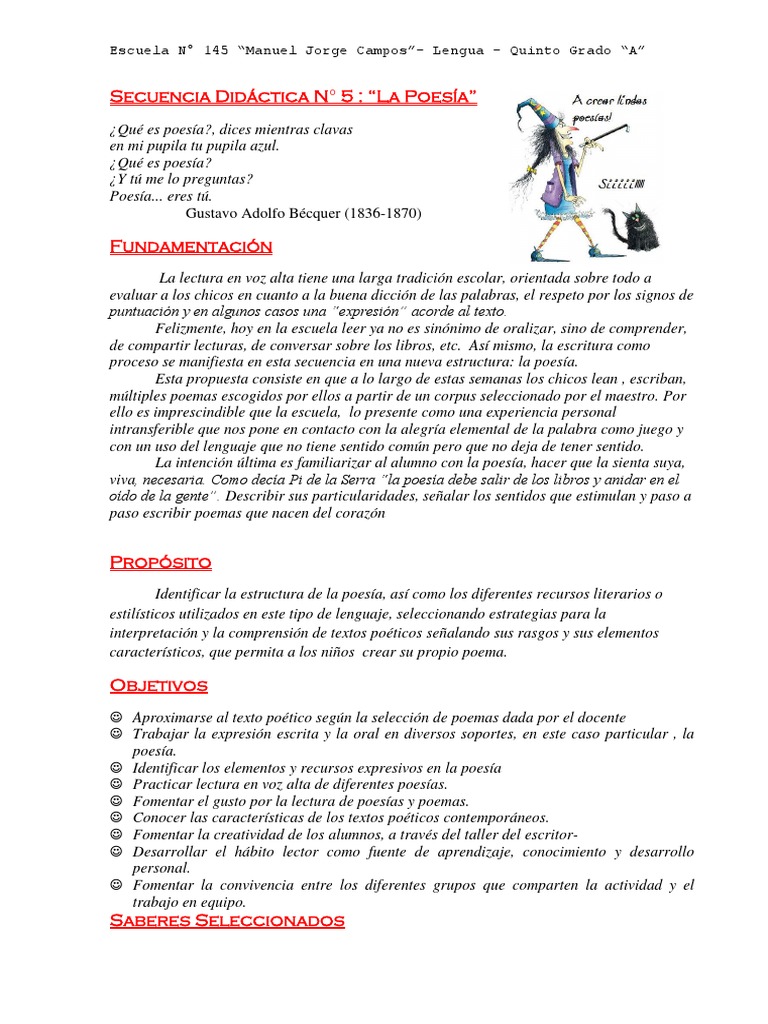 Secuencia Didáctica N 5 La Poesia 5to 2017 | PDF | Lectura (proceso ...