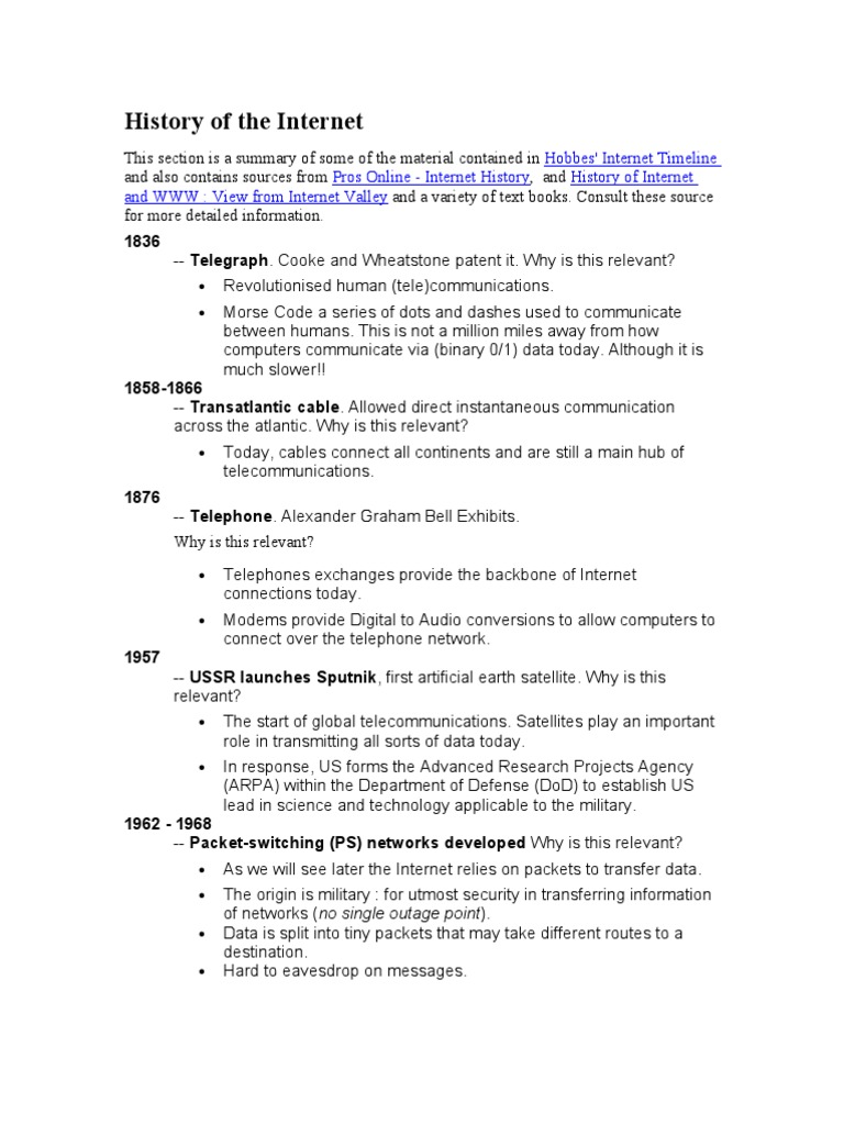 History of The Internet | PDF | Internet | Computer Network
