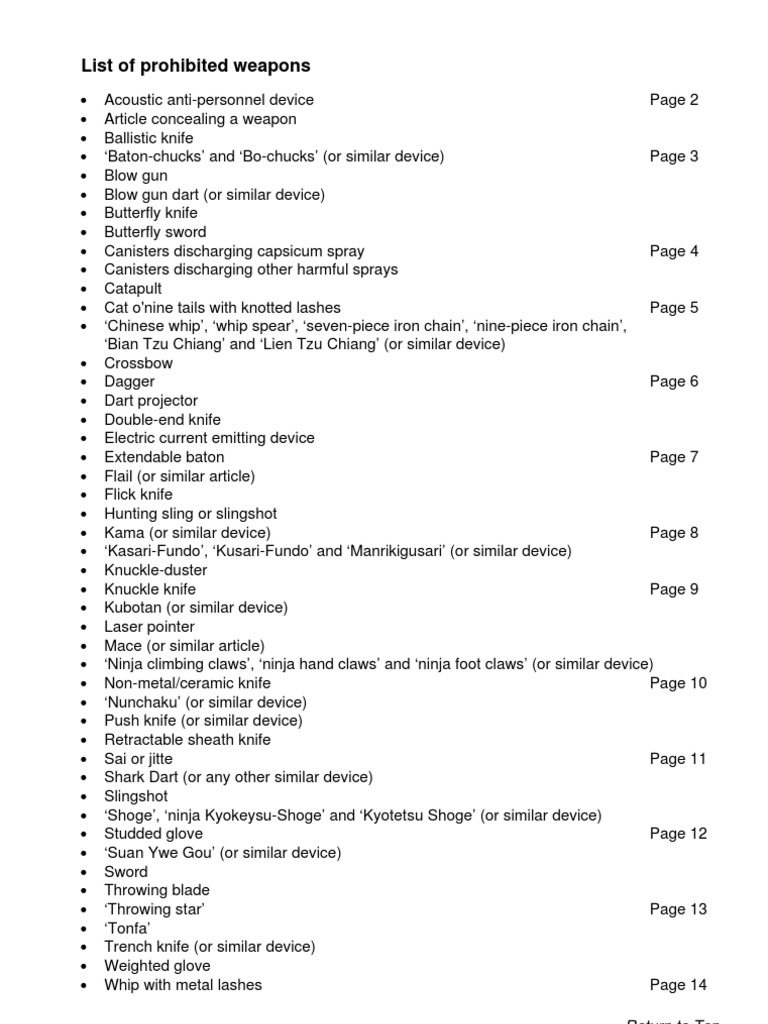 Prohibited Weapons List | PDF | Blade | Knife