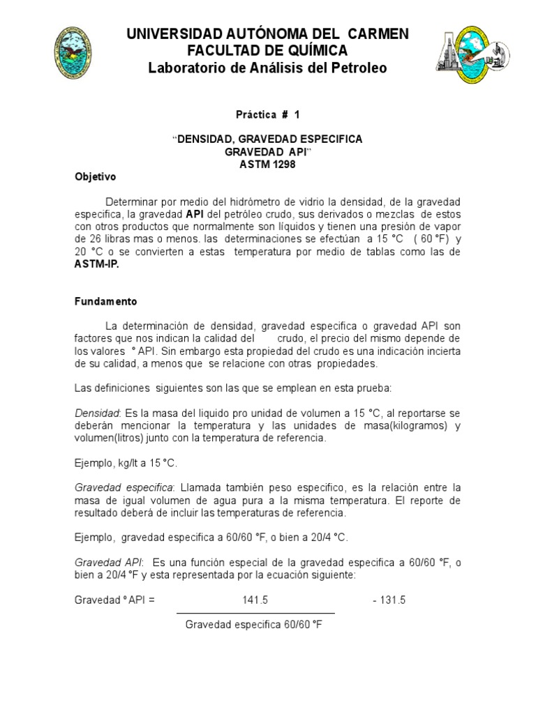 Densidad Gravedad Especifica | PDF | Temperatura | Densidad