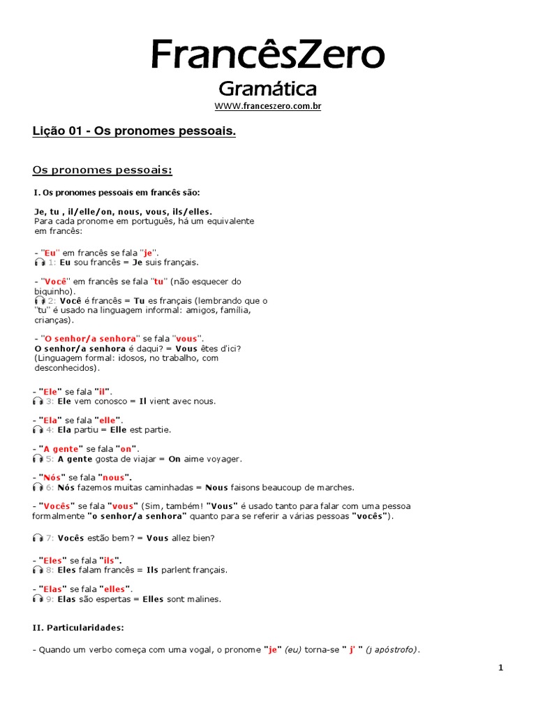 FrancêsZero - Gramática | PDF | Plural | Pronome