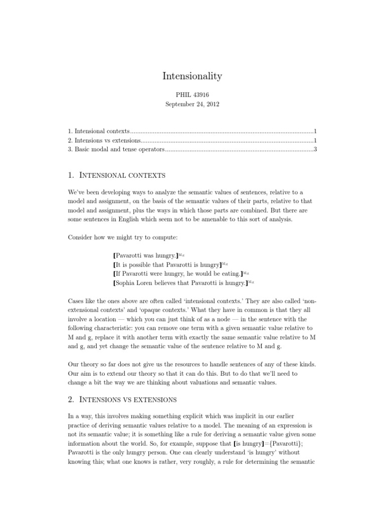 Intensionality: M, G M, G M, G M, G | PDF | Semantics | Mathematical Logic