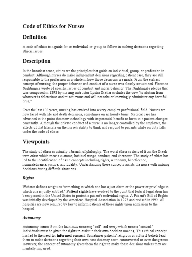 Ethical Guidelines for Nursing Practice | PDF | Autonomy | Nursing