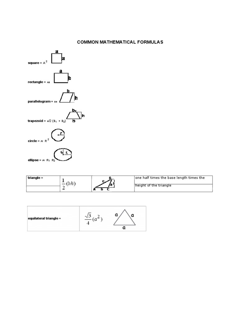 Common Mathematical Formulas | PDF | Triangle | Geometric Objects