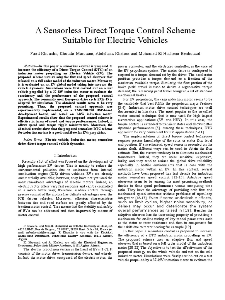 A Sensorless Direct Torque Control Scheme Suitable For Electric ...
