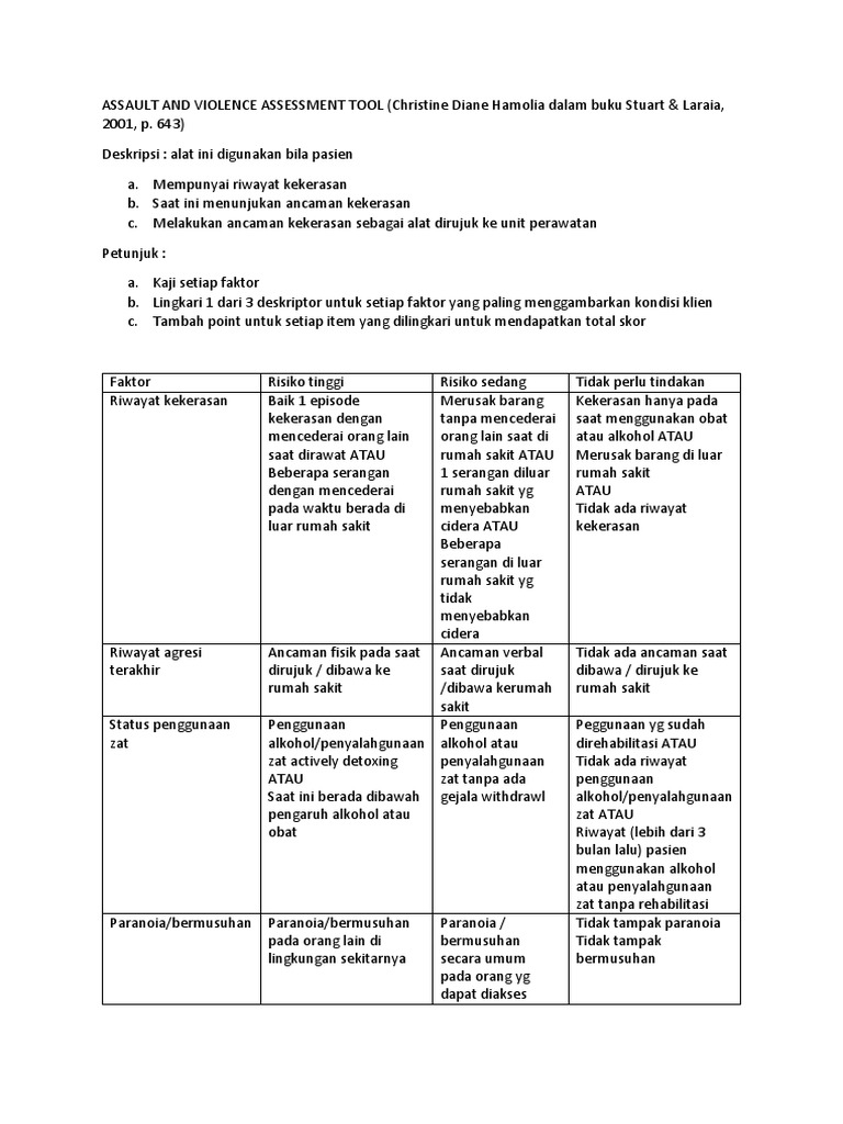 Assault and Violence Assessment Tool | PDF