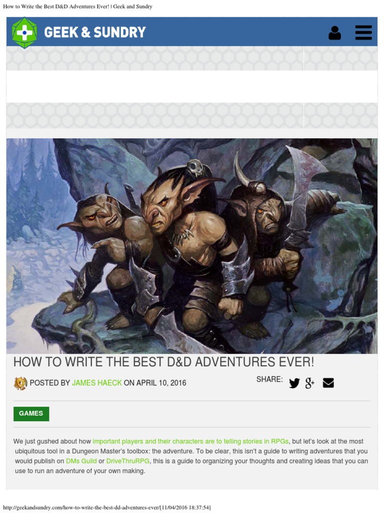 How To Write The Best DD Adventures Ever! Geek and Sundry | PDF ...