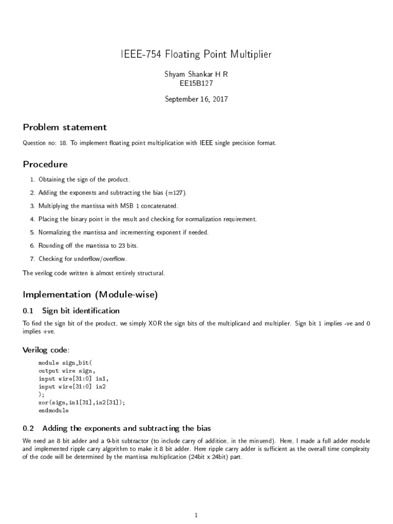 IEEE-754 Floating Point Multipler in Verilog | PDF | Subtraction | Electronic Design