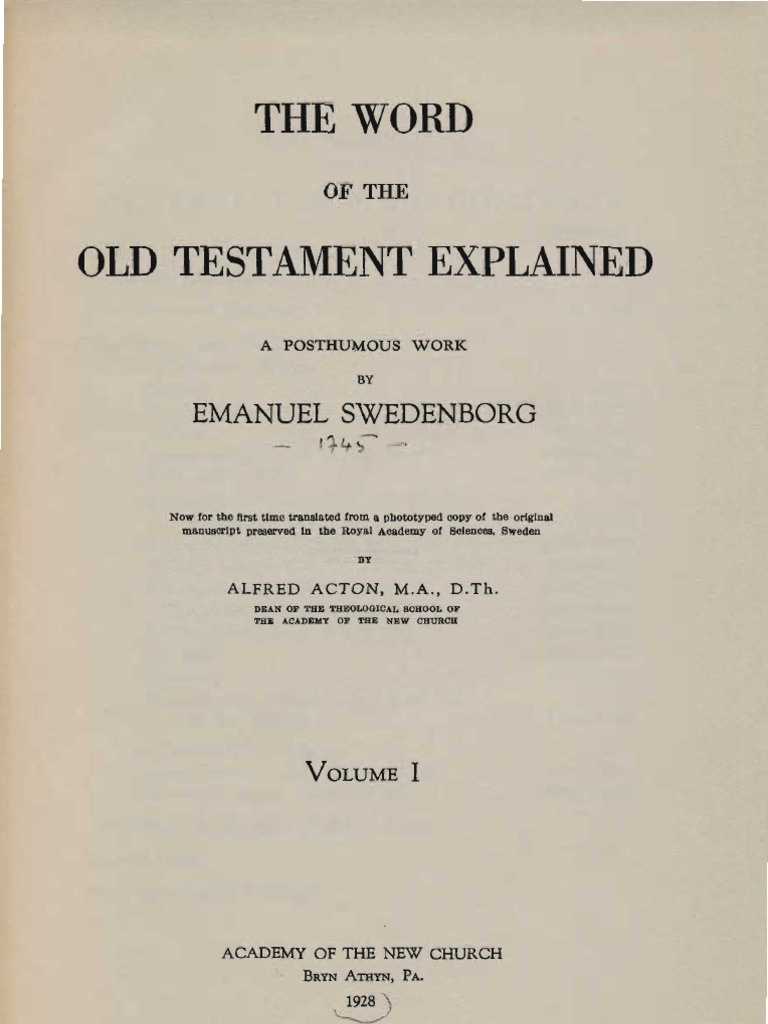 Em Swedenborg THE WORD EXPLAINED Volume I Academy of The New Church ...