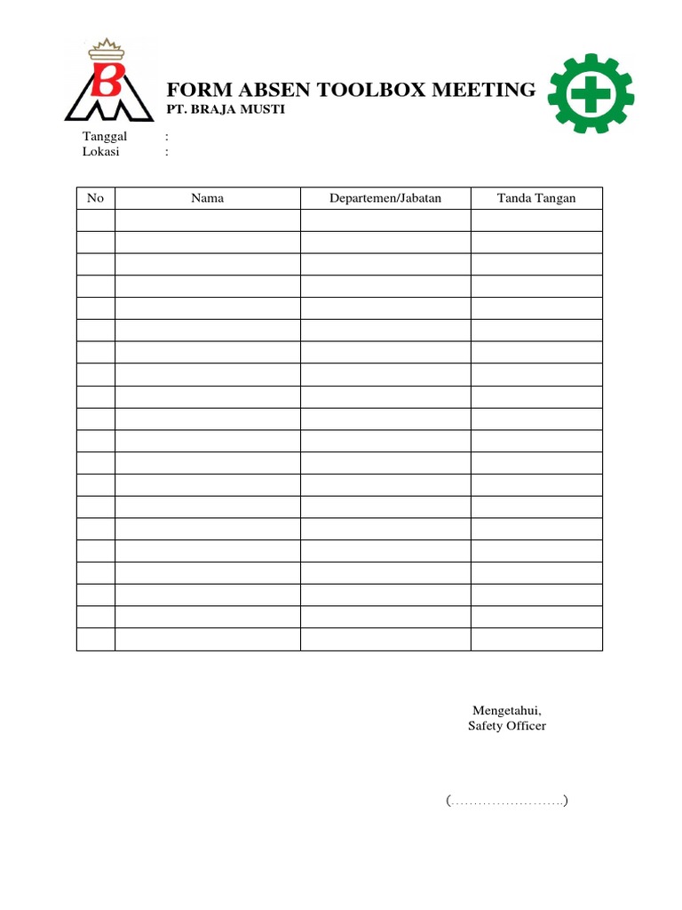 Form Absen Toolbox Meeting | PDF