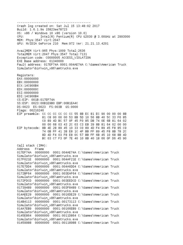 Game Crash | PDF | Computing Platforms | Microsoft Windows