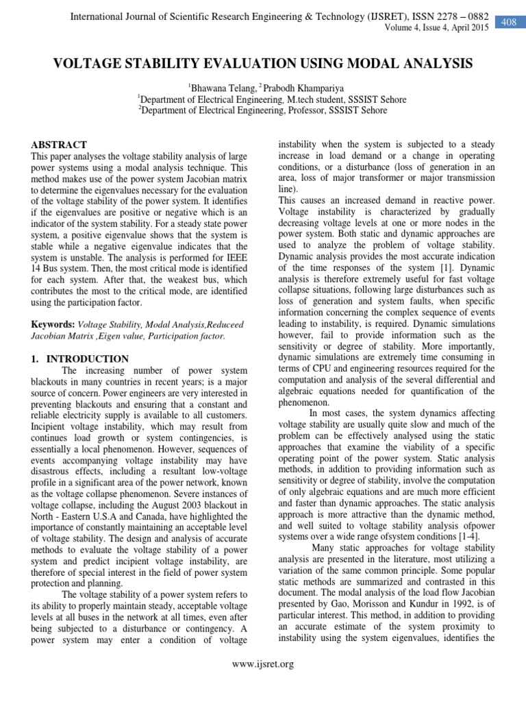 Voltage Stability Analysis via Modal Methods | PDF | Stability Theory | Eigenvalues And Eigenvectors