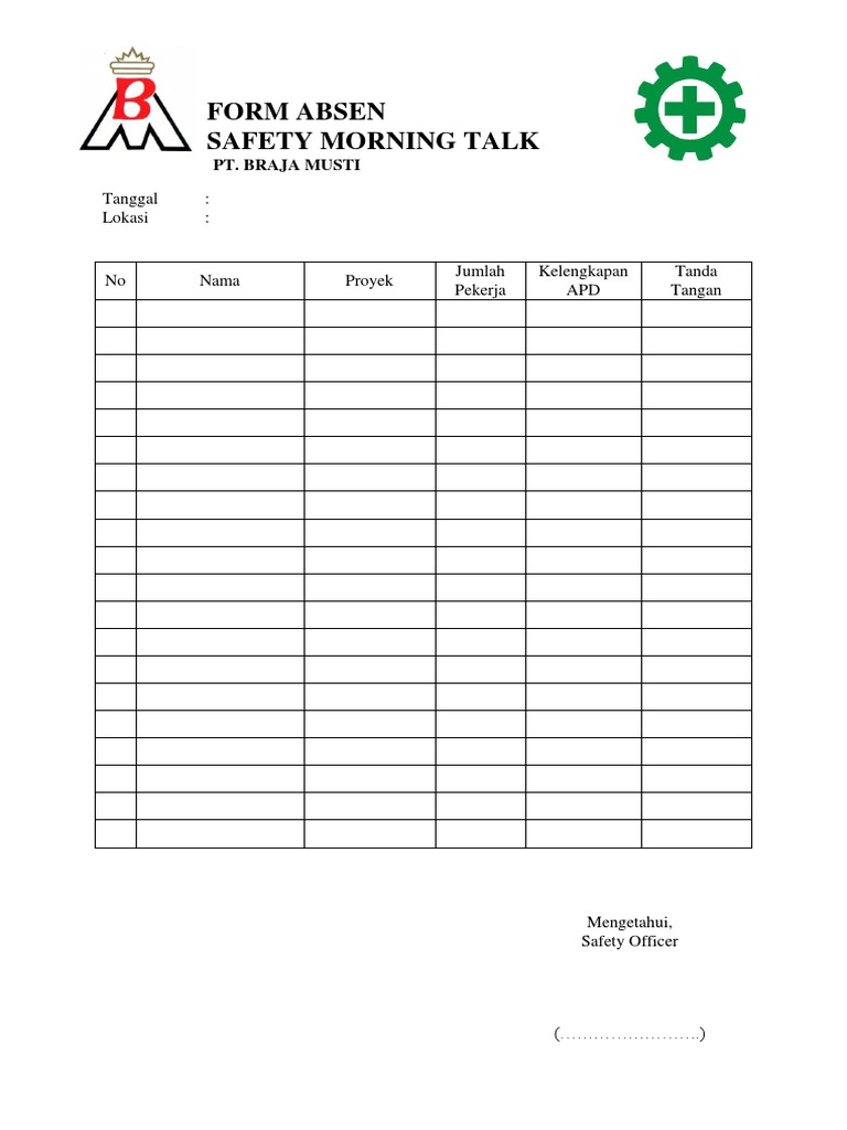 Form Absen Safety Morning Talk | PDF