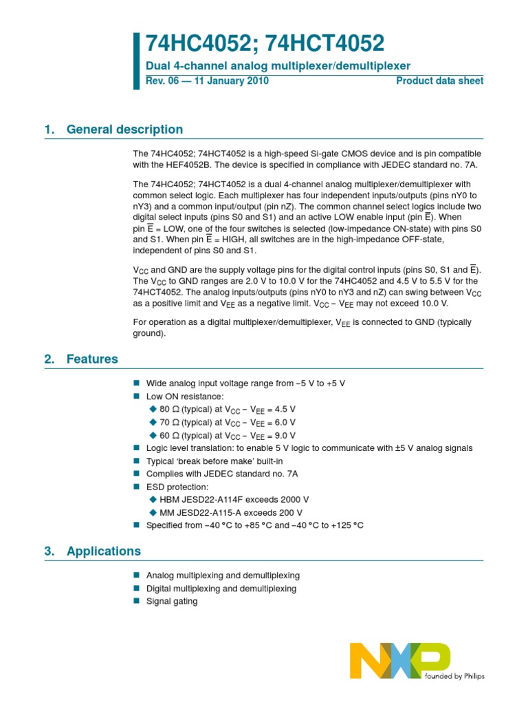 74HC4052 | PDF | Electrical Circuits | Electronic Design