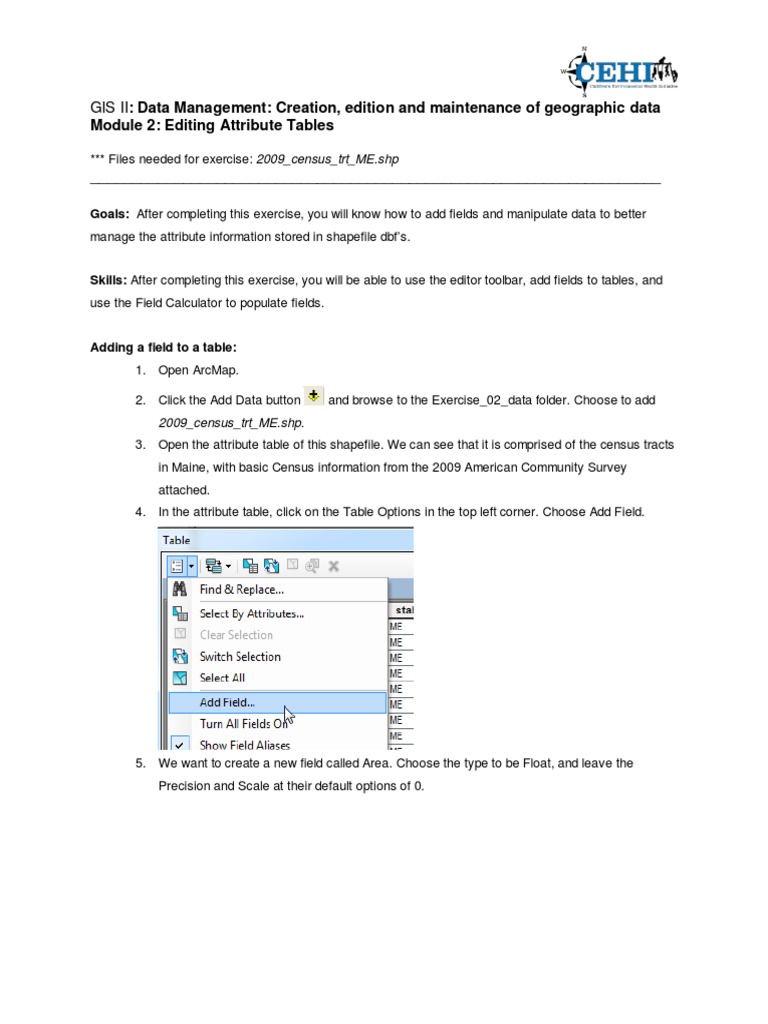 Module 2: Editing Attribute Tables: GIS II: Data Management: Creation ...