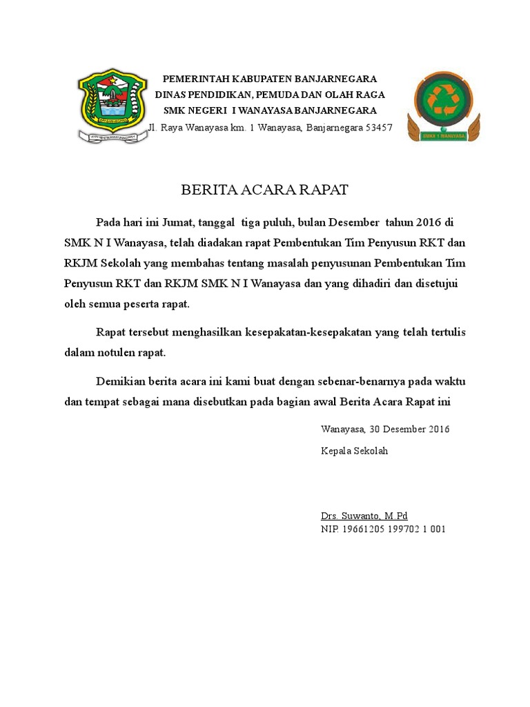 Berita Acara SK Penyusunan RKJM RKT | PDF