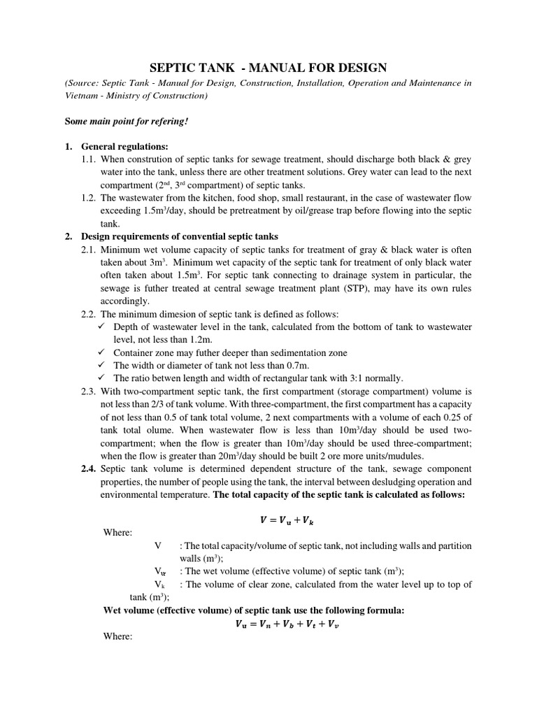 Septic Tank - Manual For Design | PDF | Septic Tank | Sewage Treatment