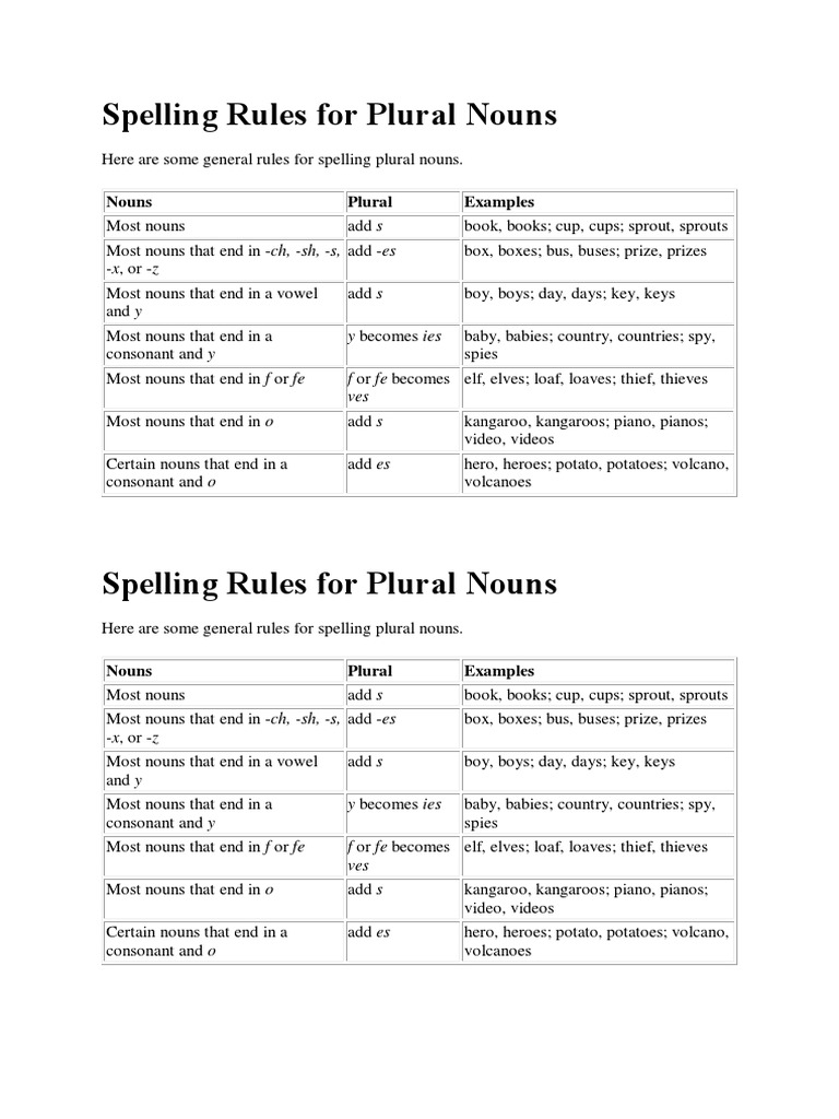 Spelling Plural Nouns | PDF