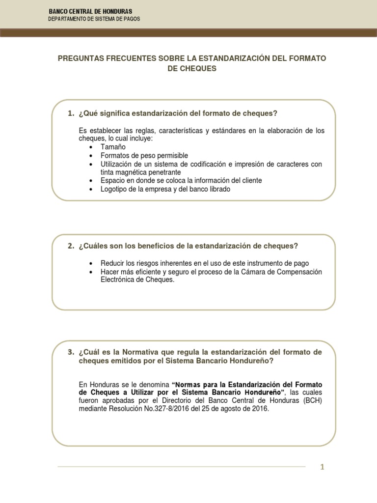 Estandarizacion de Cheques | PDF | Honduras | Cheque