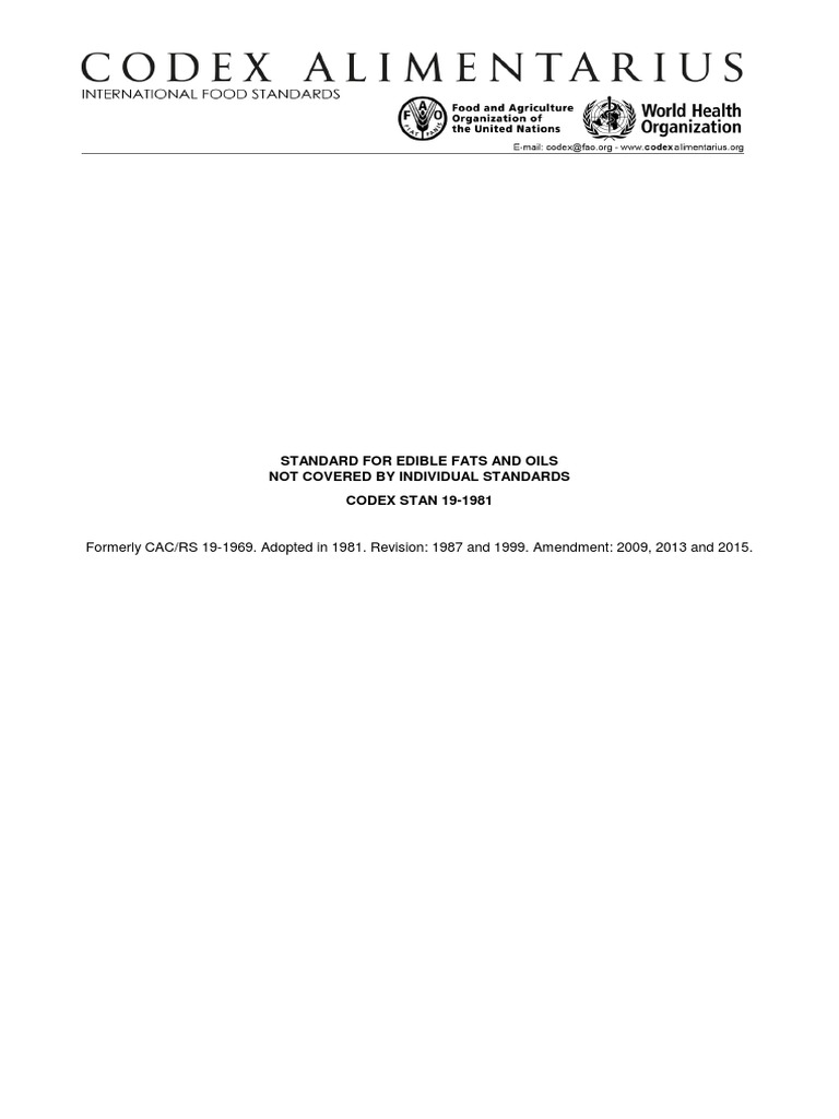 Codex Stan 19-1981 (Standard For Edible Fats and Oils Not Covered by ...