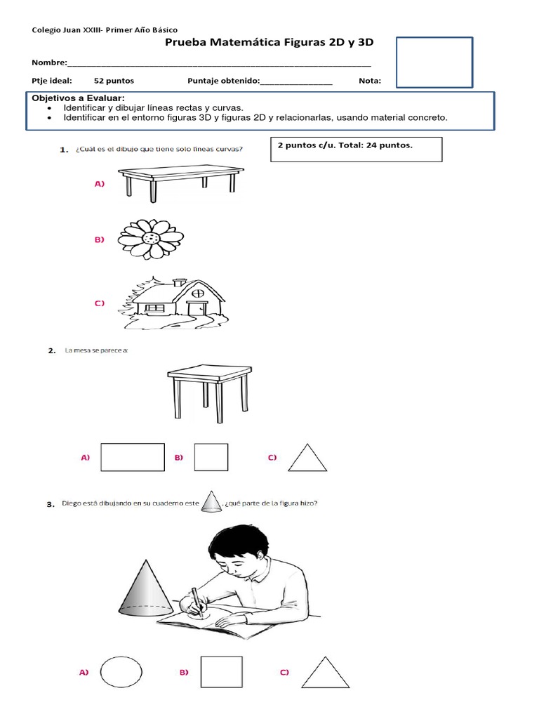 Prueba Matemática Figuras 2D y 3D