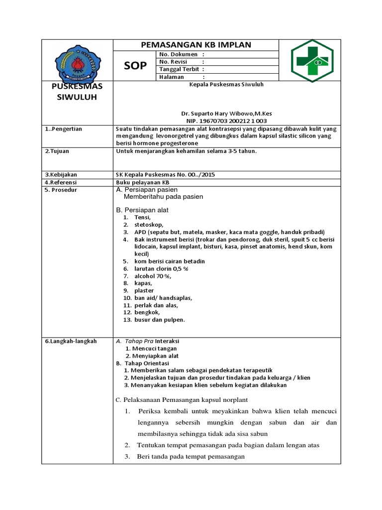 Sop Pemasangan KB Implan | PDF