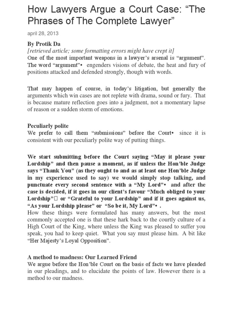 How Lawyers Argue A Court Case | PDF | Advocate | Judge