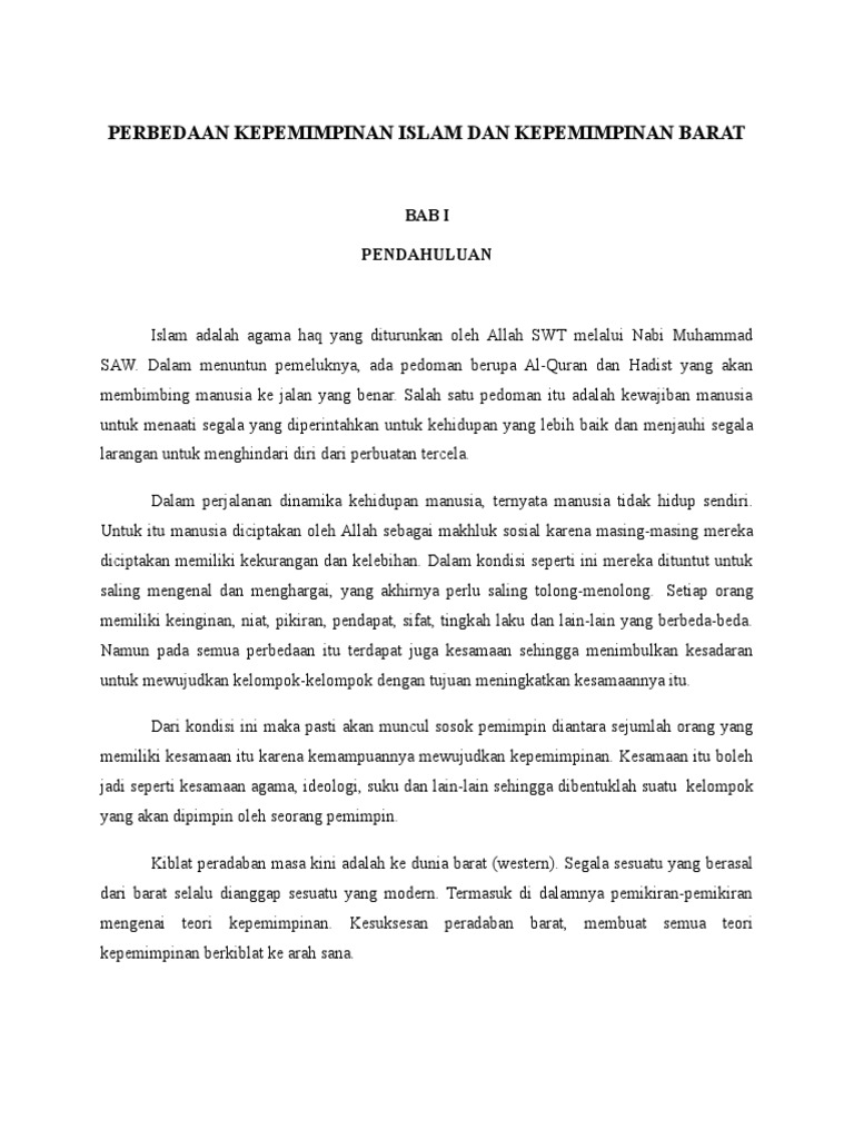 Perbedaan Kepemimpinan Islam Dan Kepemimpinan Barat | PDF