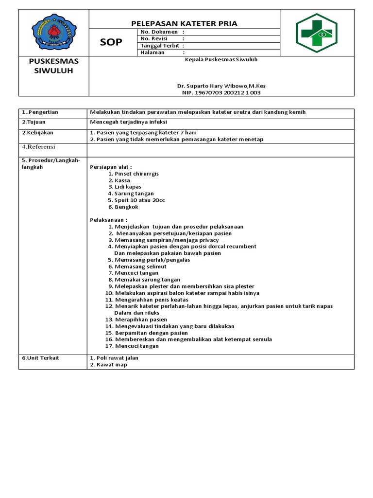 Sop Perawatan Pelepasan Kateter Pria | PDF