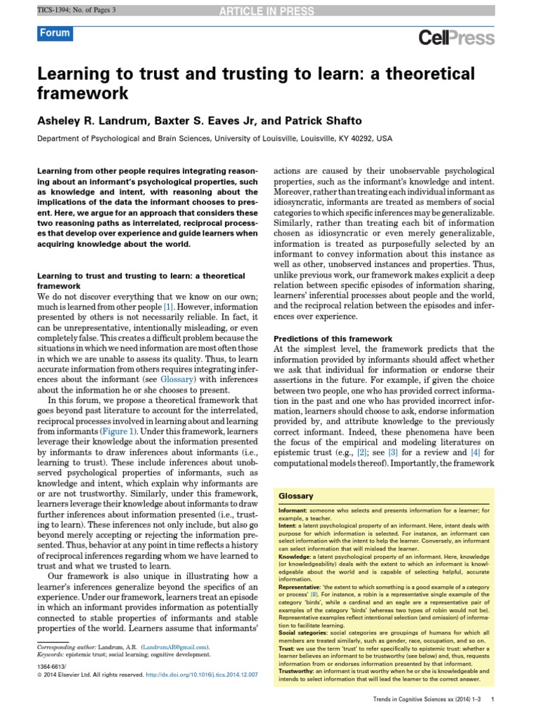 Learning To Trust Framework | PDF | Trust (Emotion) | Epistemology