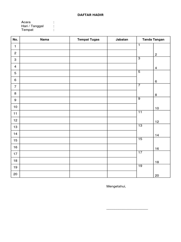 Format Absensi Pelatihan | PDF