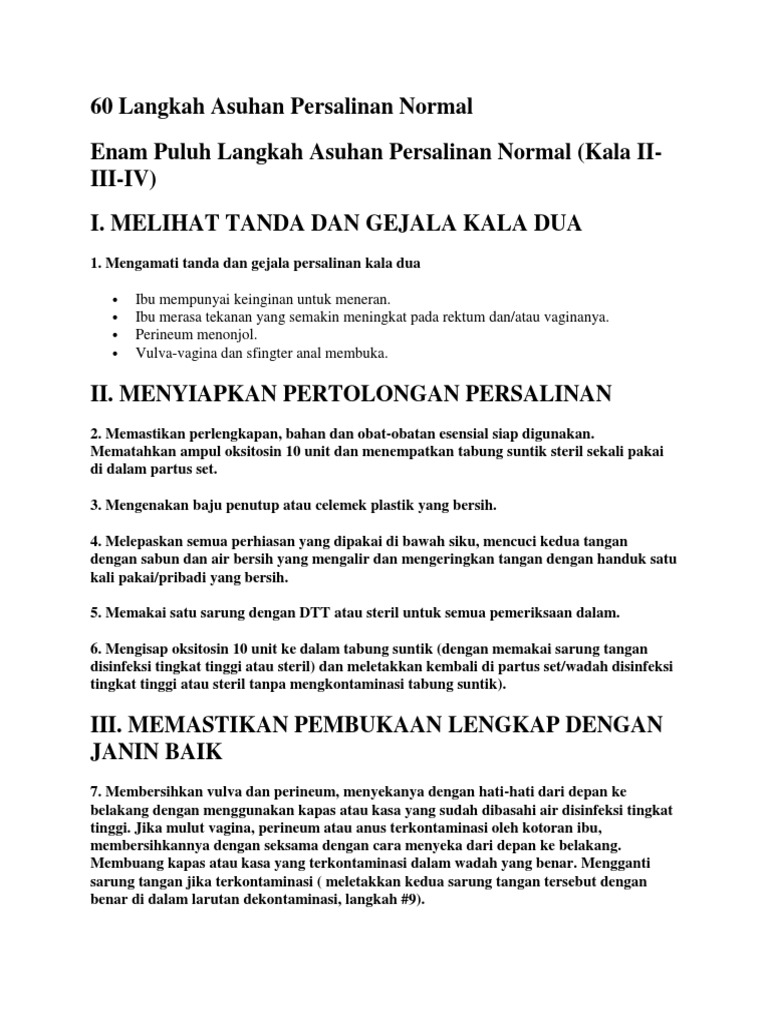 60 Langkah Asuhan Persalinan Normal | PDF
