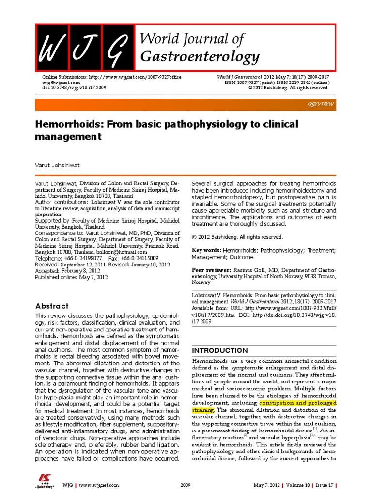Hemorrhoids Pathophysiology To Treatment | PDF | Hemorrhoid | Medicine