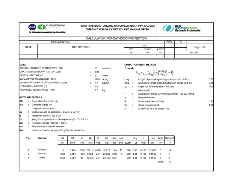 Cathodic Protection Calculation | PDF | Electromagnetism | Materials