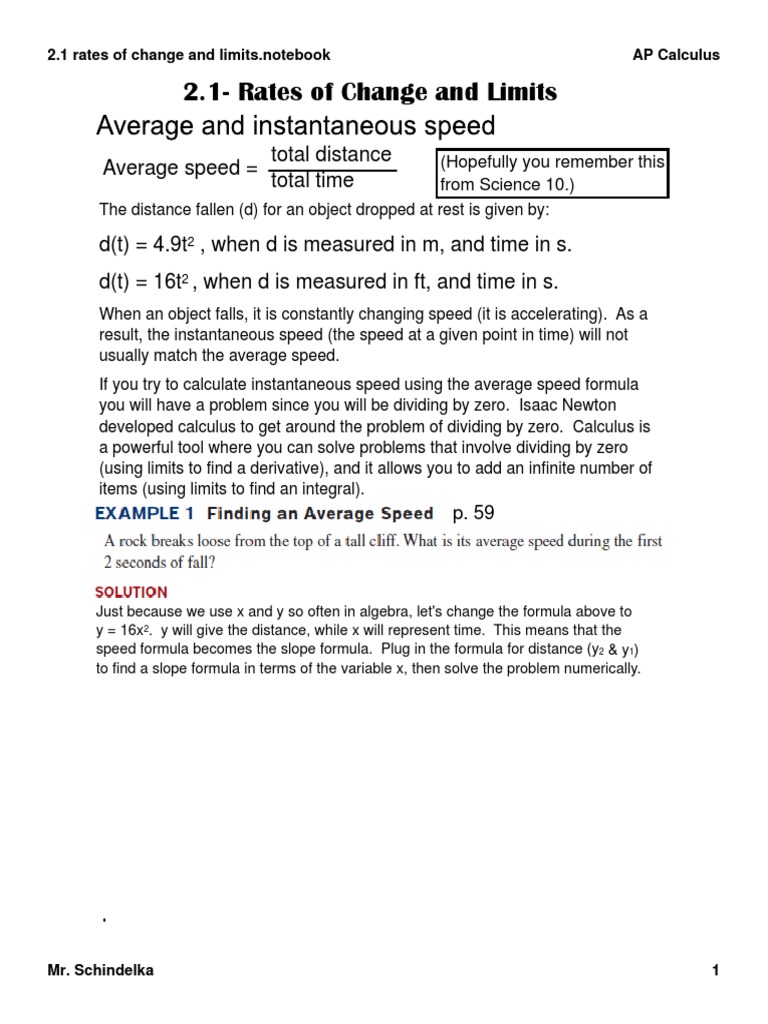 AP Calc 2.1 Rates of Change and Limits | PDF | Derivative | Calculus