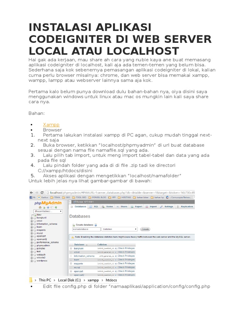 Instalasi Aplikasi Codeigniter Di Web Server Local Atau Localhost | PDF