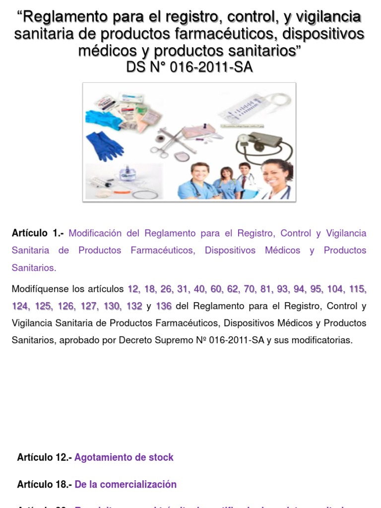 Modificaciones al reglamento de registro sanitario de productos farmacéuticos, dispositivos ...