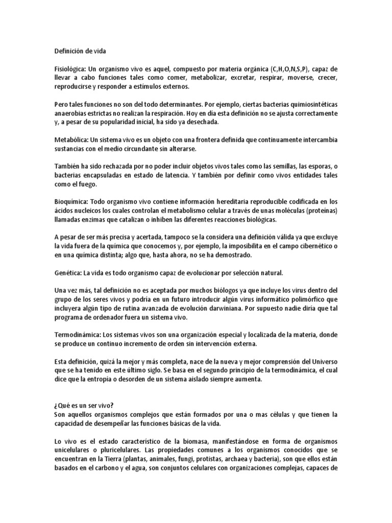 Definición de Vida y Ser Vivo | PDF | Vida | Organismos