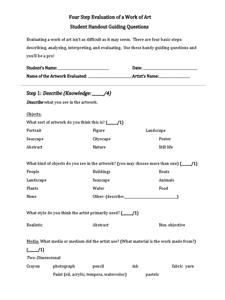 Art Criticism Worksheet-2 | PDF | Art Media