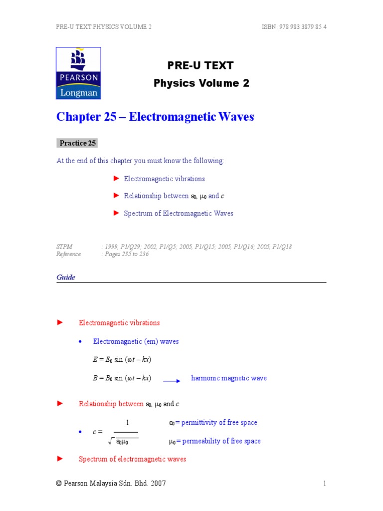 Chapter 25 - Electromagnetic Waves: Pre-U Text Physics Volume 2 | PDF