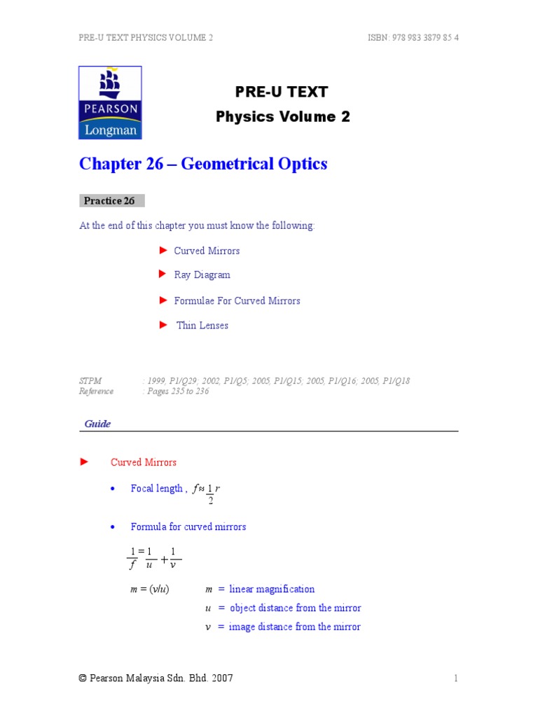 Chapter 26 - Geometrical Optics: Pre-U Text Physics Volume 2 | PDF ...