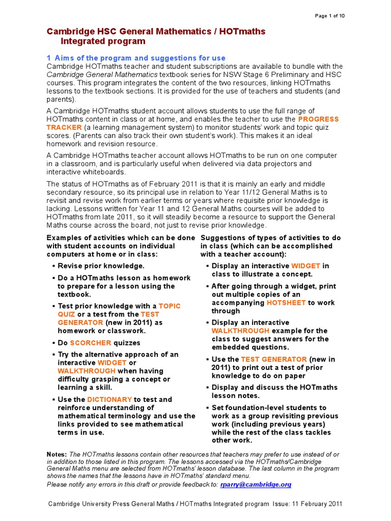 Cambridge HSC General Mathematics / Hotmaths Integrated Program | PDF | Trigonometry ...