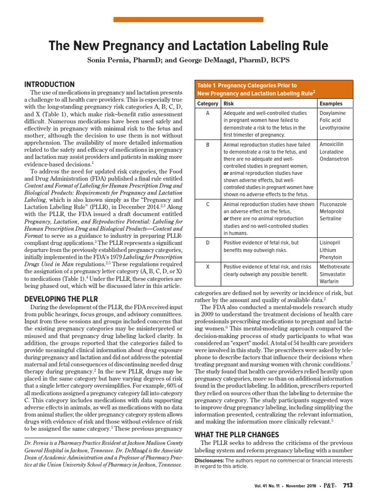 The New Pregnancy and Lactation Labeling Rule | PDF | Food And Drug ...