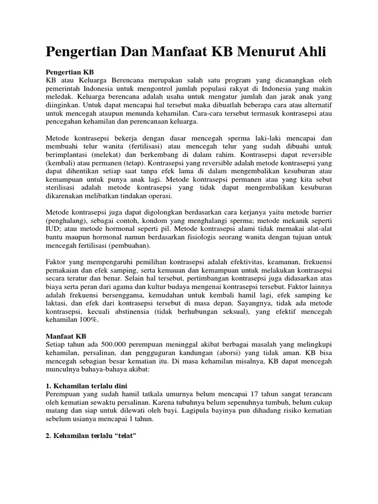 Pengertian Dan Manfaat KB Menurut Ahli | PDF | Kesehatan Holistik