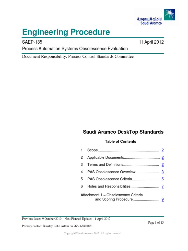 SAEP-135 - Process Automation Systems Obsolescence Evaluation | PDF | Reliability Engineering ...