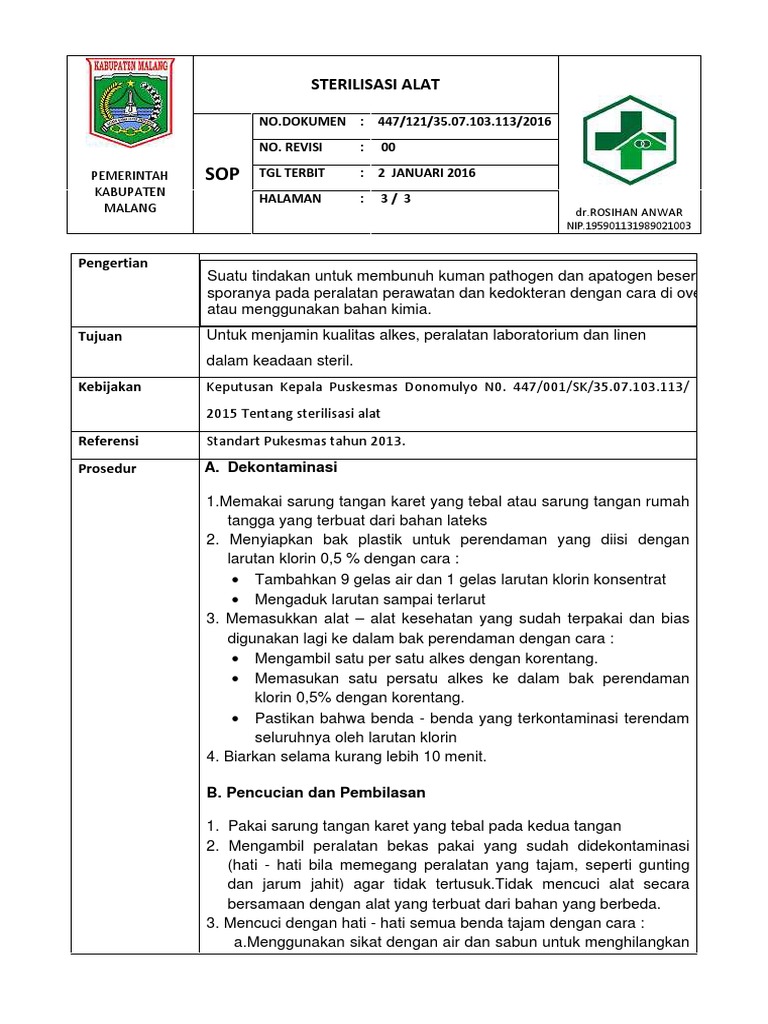 Sop Sterilisasi Alat | PDF