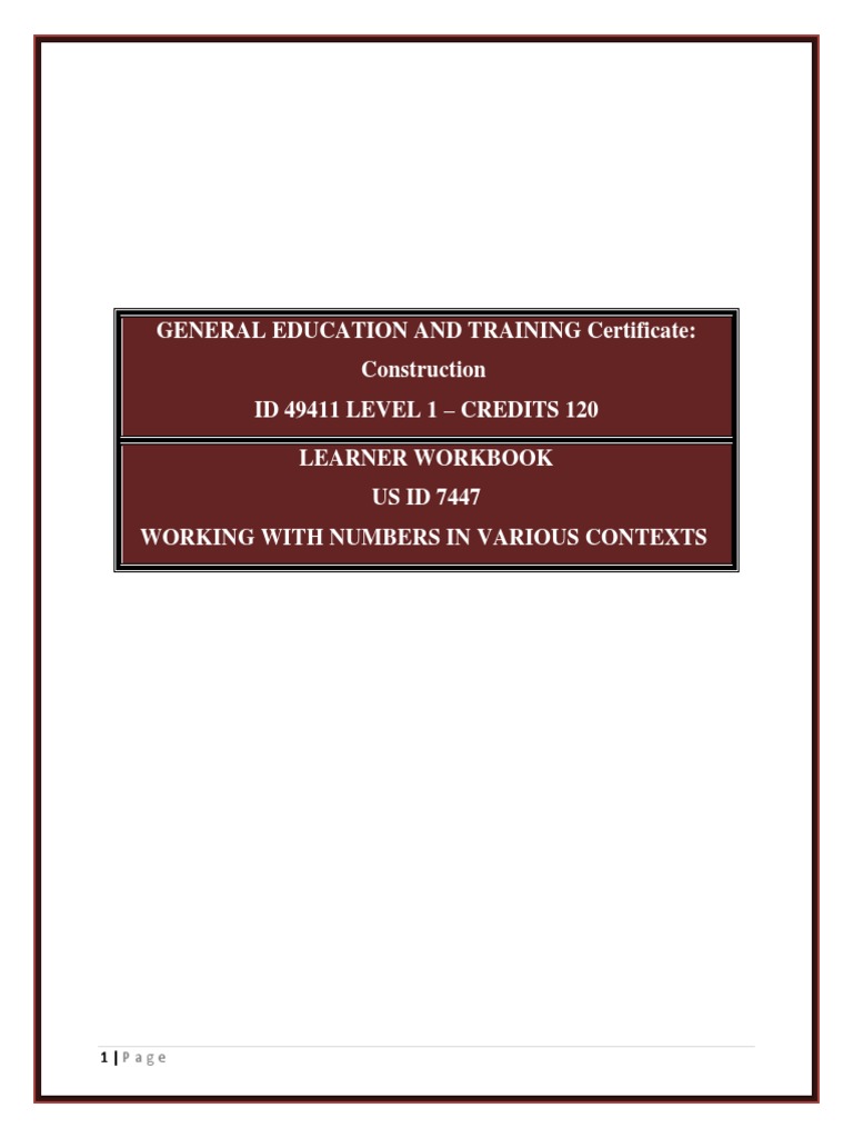 SAQA 7447 Learner WorkBook | PDF | Integer | Educational Assessment